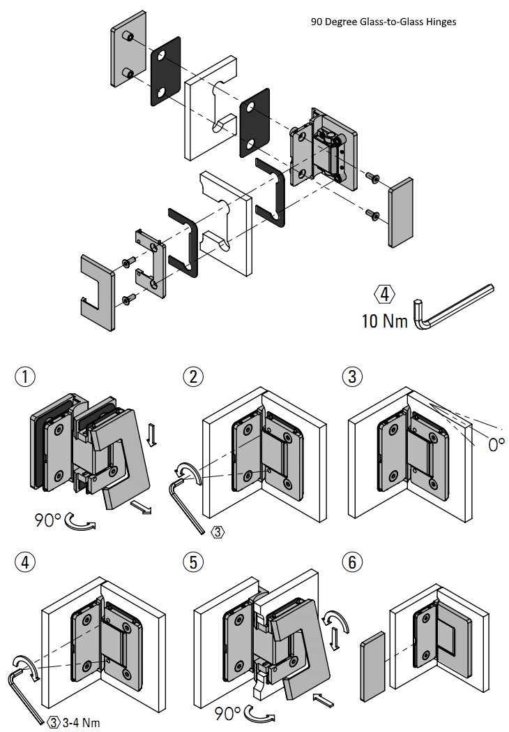 Glass Door Hinge with Snap-on Cover & Concealed Screws - Glass Mount