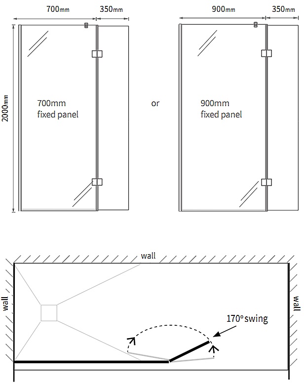 Wetroom Shower Screen with Hinged Return Panel